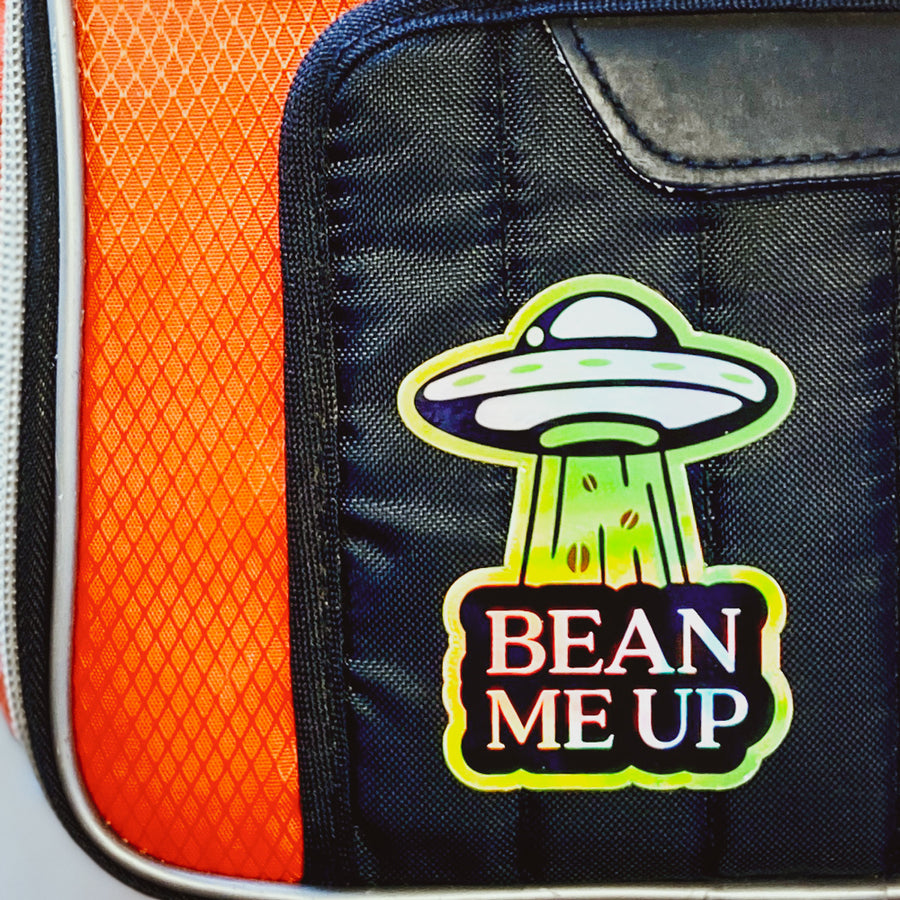 Bean Me Up Holographic Sticker – Copper Moon Coffee